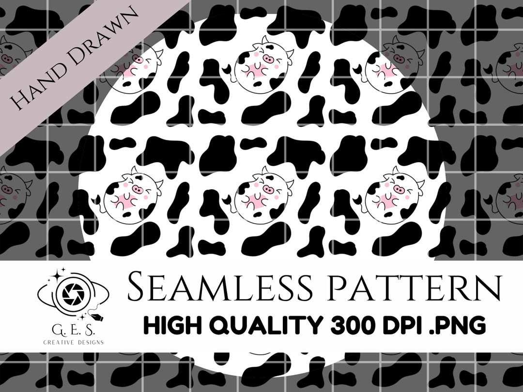 Hand Drawn Cow Print Seamless Pattern: Fabric Design (PNG Digital ...