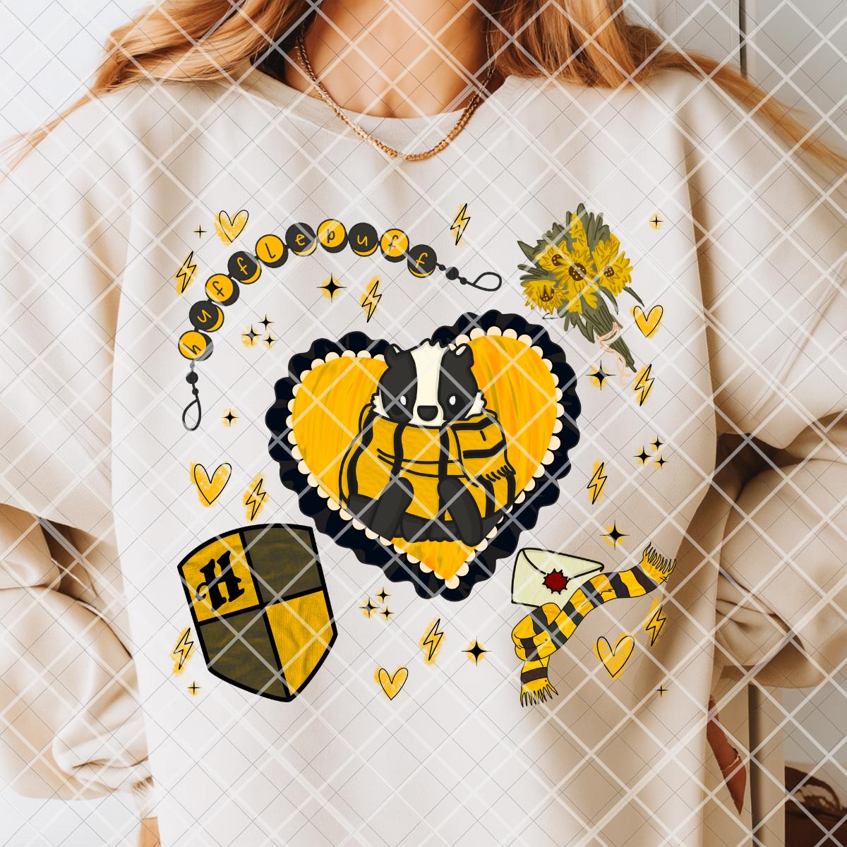 Hufflepuff Chibi Clipart Cute Badger Magical Scarf House Crest Flowers ...