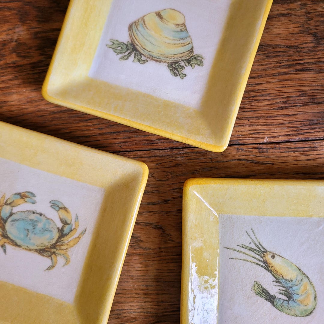 Verano Tile Seafood Plates, Set of Three, Small Square Snack Plates ...