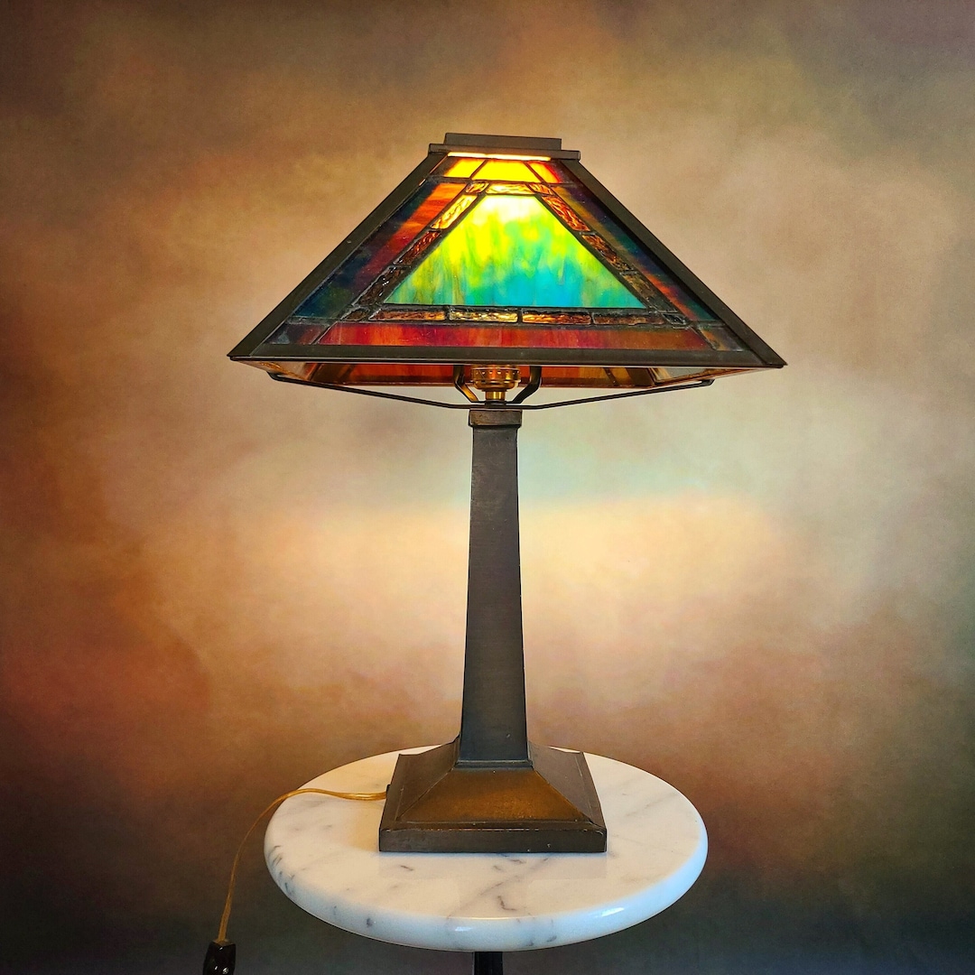 Wescal Slag Glass Desk Lamp Pyramid Lamp Art Deco Table - Etsy
