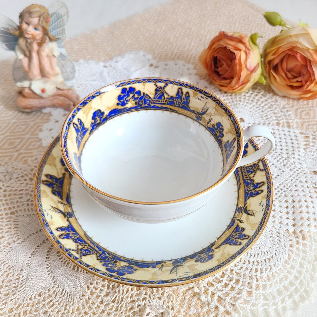 Grosvenor Ye Old English Tea Cup Set: 1920s Cobalt Blue Windmill Decor ...