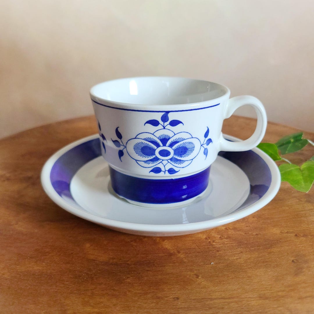 Stavangerflint Norway Tea Cup Set: 1970s Blue Floral Scandinavian ...