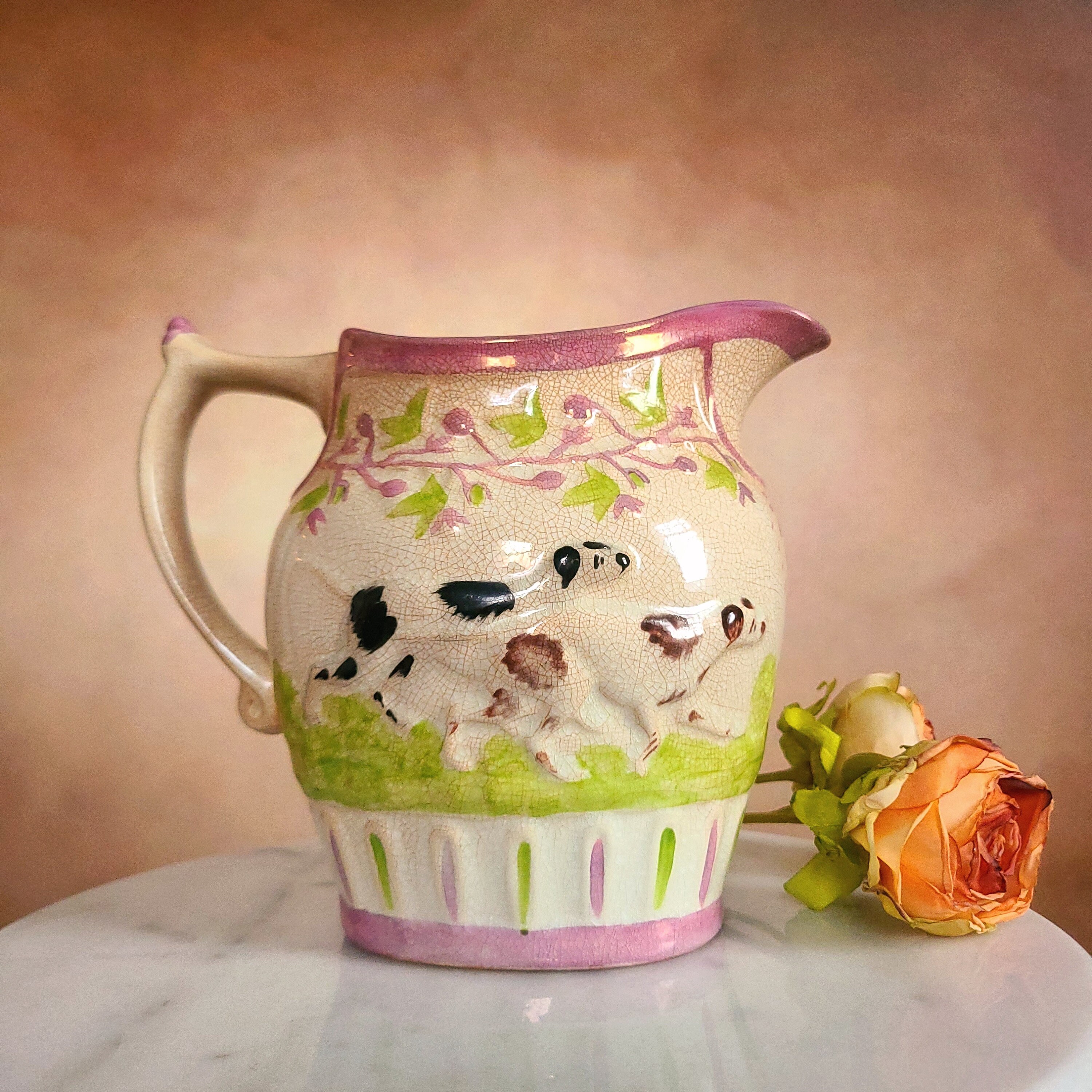 Antique Staffordshire Pitcher, Early 1800s Jug With Dogs, Green and ...
