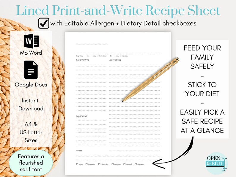 Editable Recipe Template, Printable Recipe Book, Recipe Mini Album ...