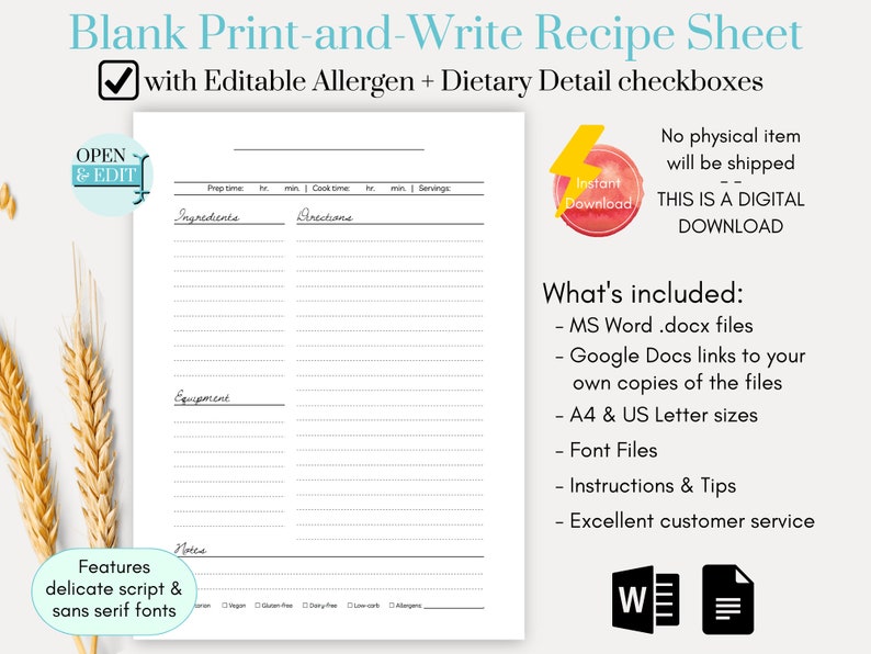 Editable Recipe Template, Printable Recipe Book, Recipe Mini Album ...
