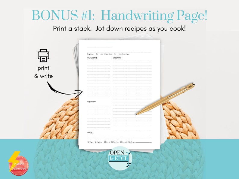 Editable Recipe Template, Printable Recipe Book, Cookbook Template Word ...
