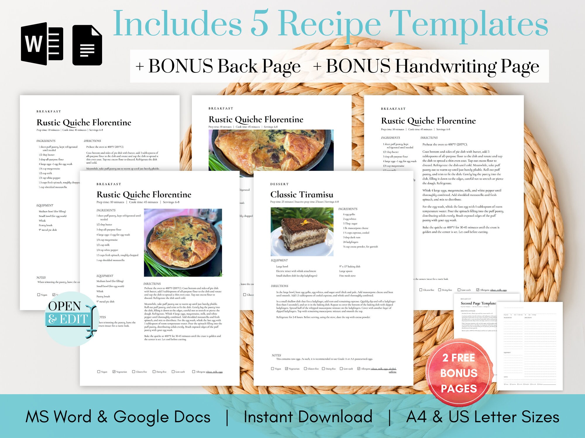 Editable Recipe Template Word, Printable Recipe Book, Cookbook Template ...
