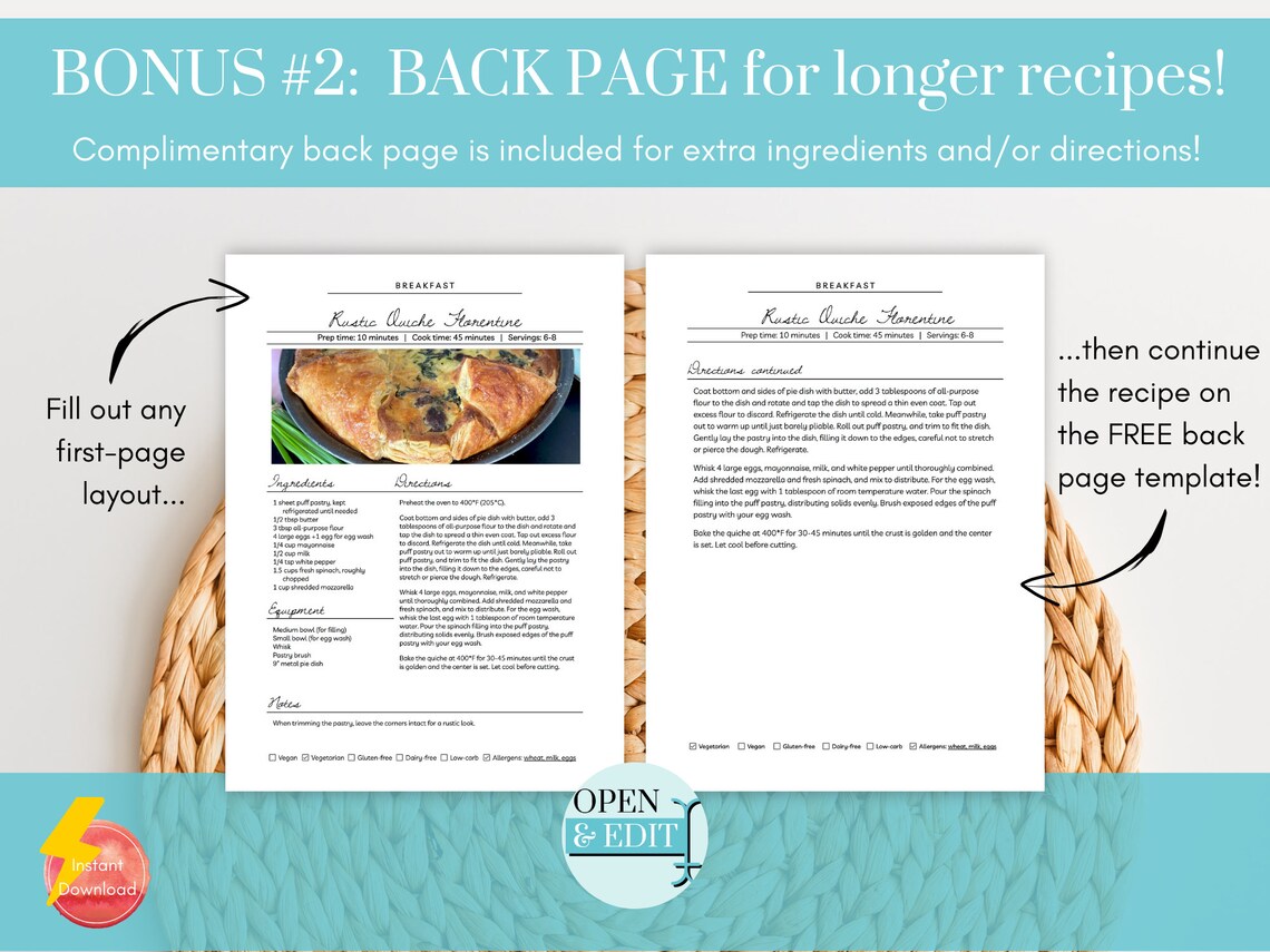 Editable Recipe Template Word, Printable Recipe Book, Cookbook Template ...