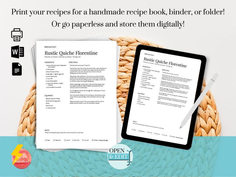 Editable Recipe Template, Printable Recipe Book, Recipe Mini Album ...