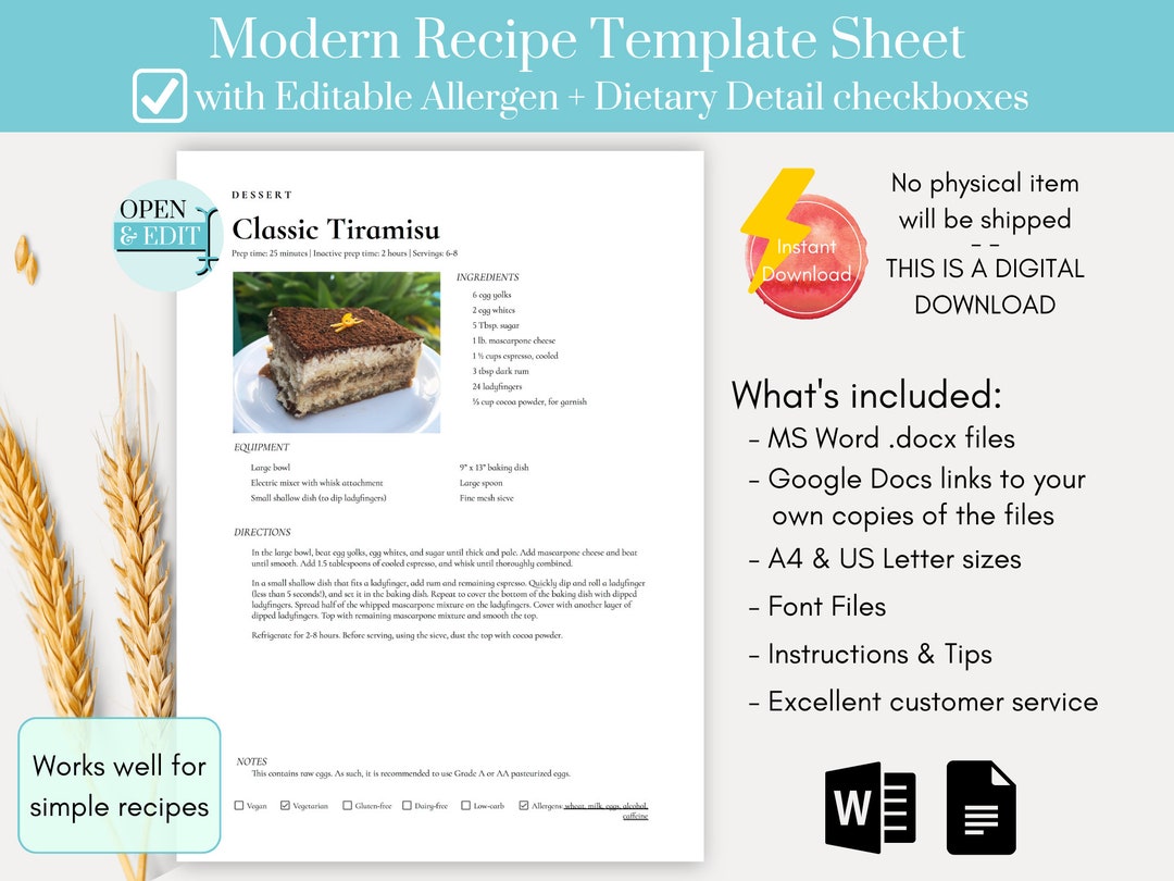 Recipe Template, Recipe Page Template, Recipe Template Printable ...
