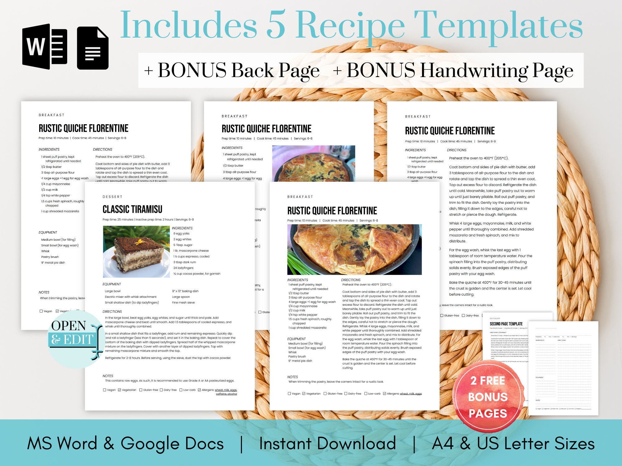 Editable Recipe Template Word, Printable Recipe Book, Cookbook Template ...