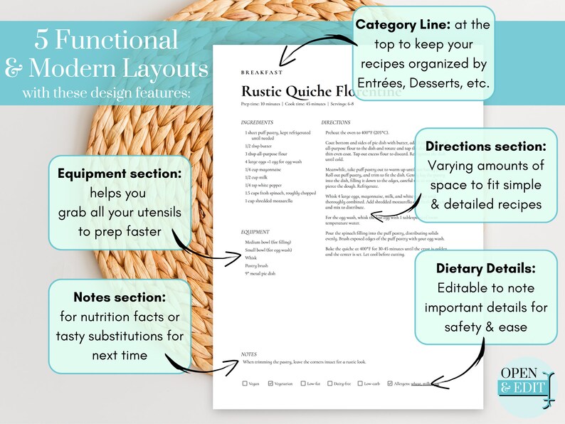 Editable Recipe Template Word Printable Recipe Book Cookbook - Etsy