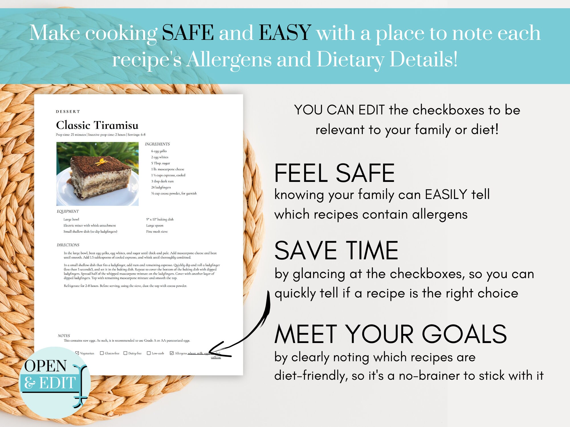 Editable Recipe Template Word Printable Recipe Book Cookbook - Etsy
