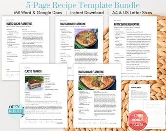 Editable Recipe Template Word Printable Recipe Book Cookbook - Etsy
