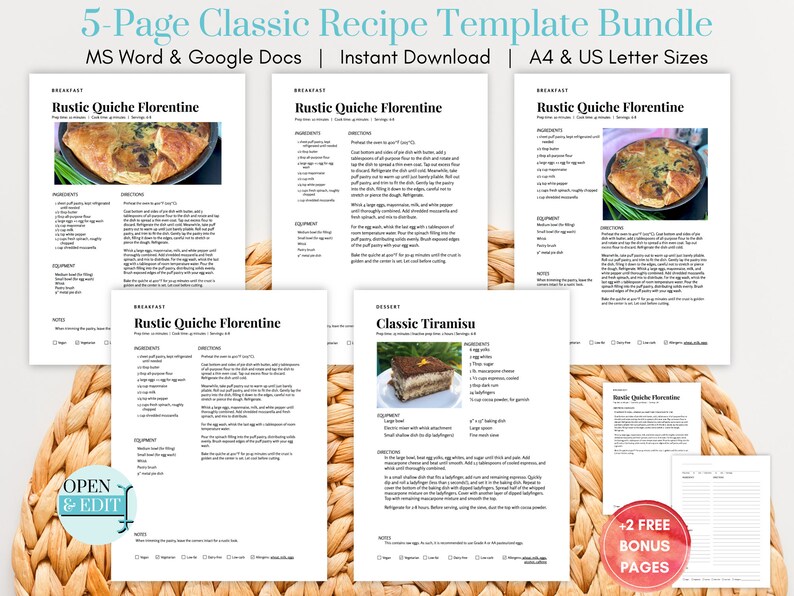 Editable Recipe Template Word, Printable Recipe Book, Cookbook Template ...