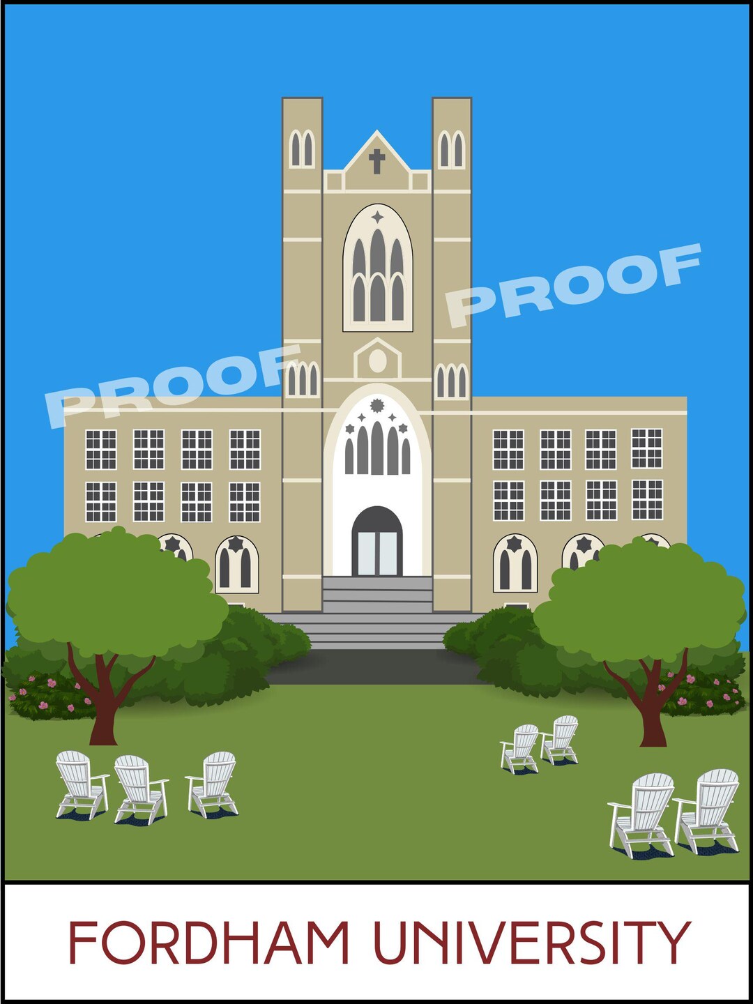 Fordham University Print of Keating Hall 8.5 X 11", Fordham University ...