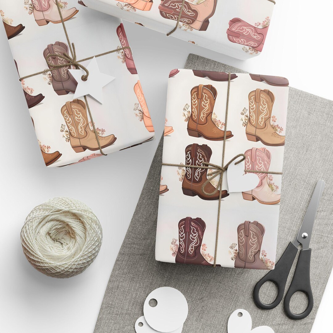 Wrapping Papers, Western Style Floral Cowboy Boots Gift Wrap, Rodeo ...