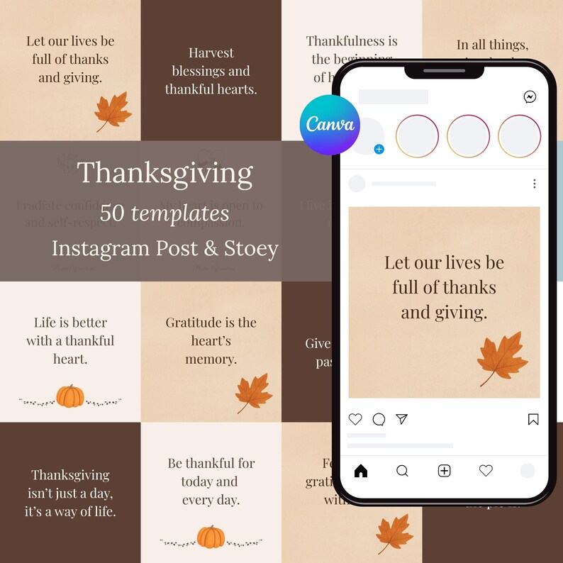 Thanksgiving Instagram Templates – Canva Quotes, Editable Posts ...