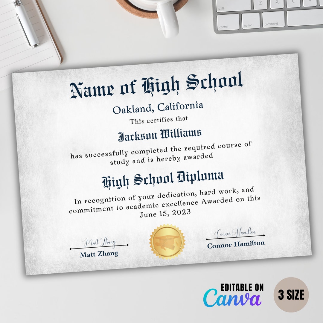 Fake Diploma Template, High School Diploma Templates, Customizable ...