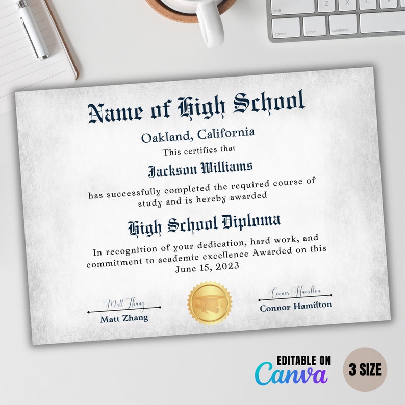 Fake Diploma Template, High School Diploma Templates, Customizable ...
