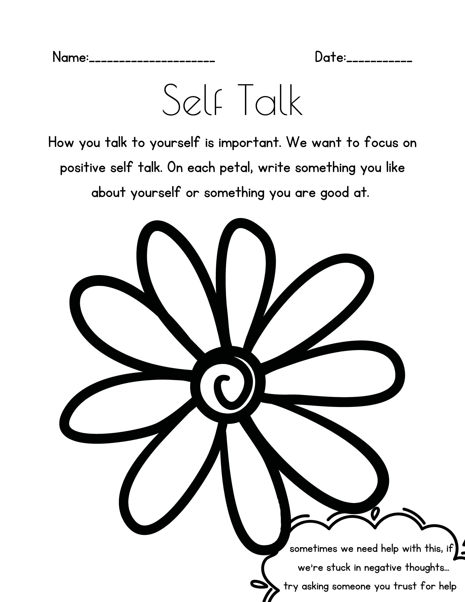Positive Self Talk Worksheet - Etsy Positive Self Talk Worksheet - Etsy