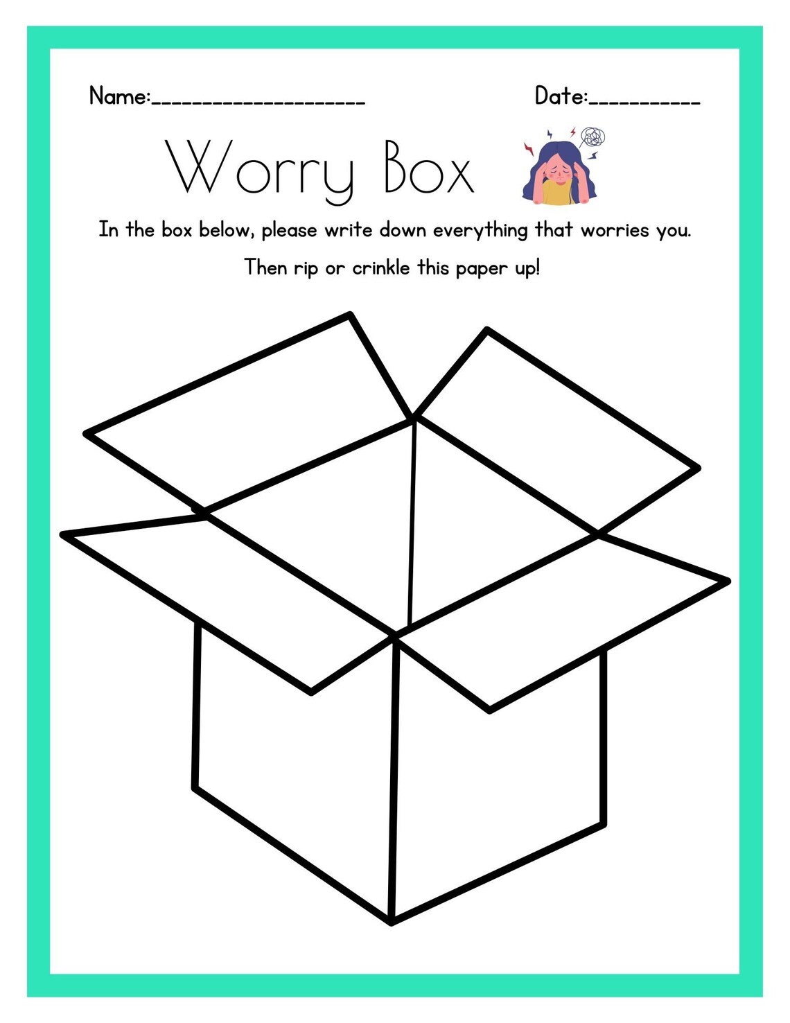 Worry Box (worry Release Worksheet) - Etsy