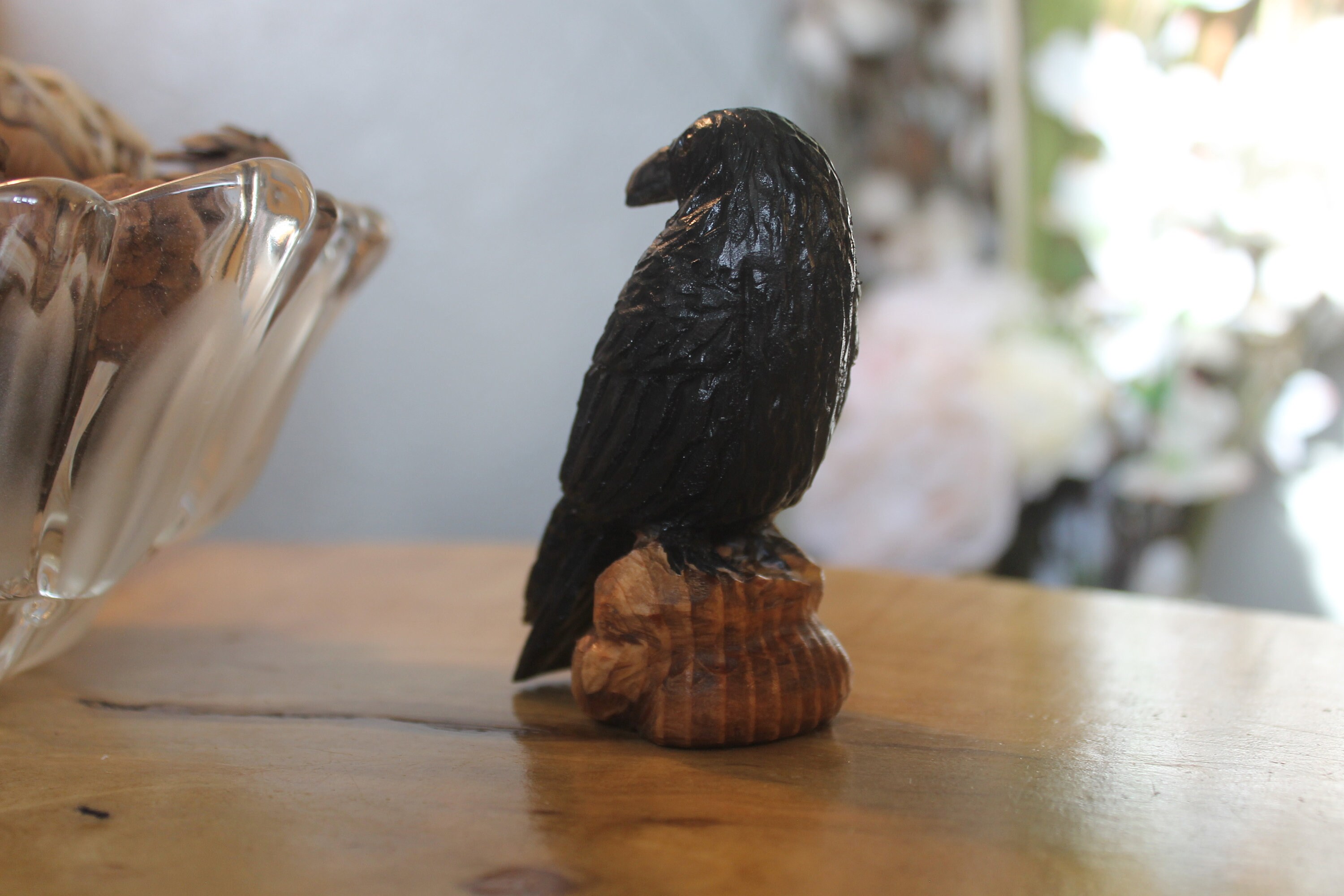 Hand Carved Wooden Raven Figurine - Etsy