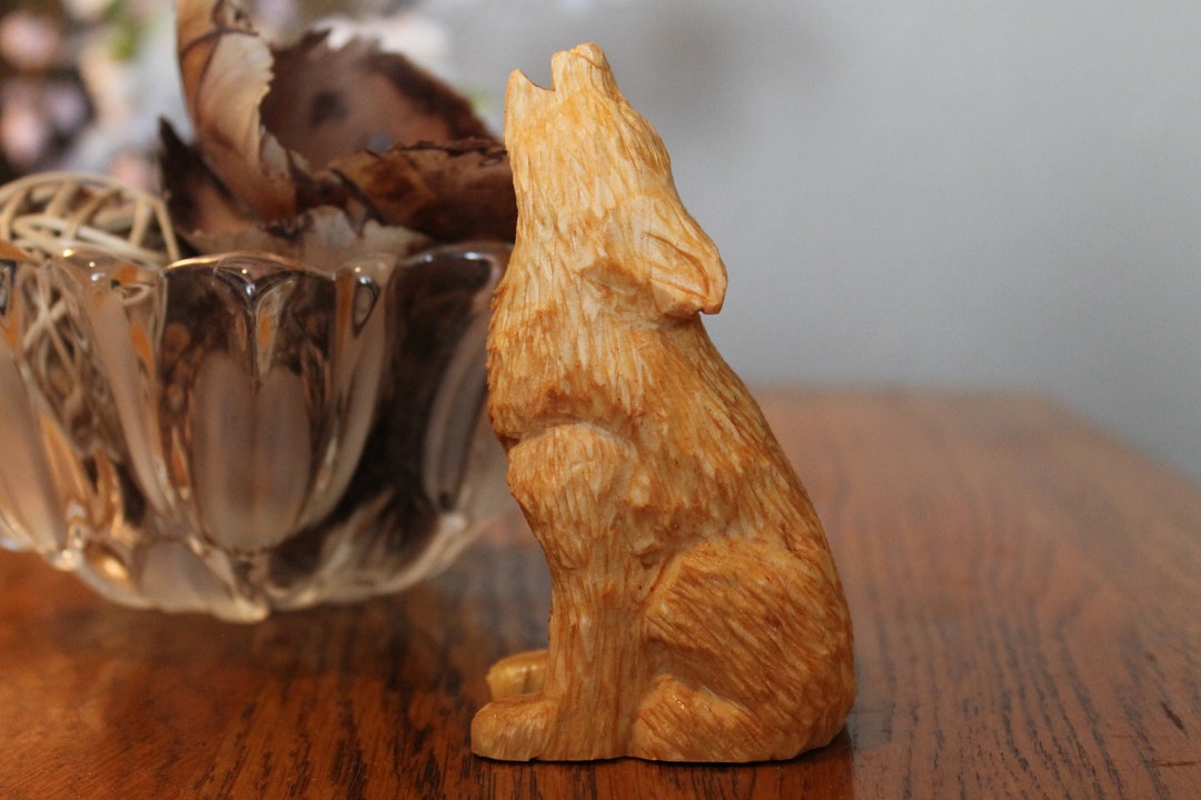 Hand Carved Wooden Howling Wolf Figurine - Etsy
