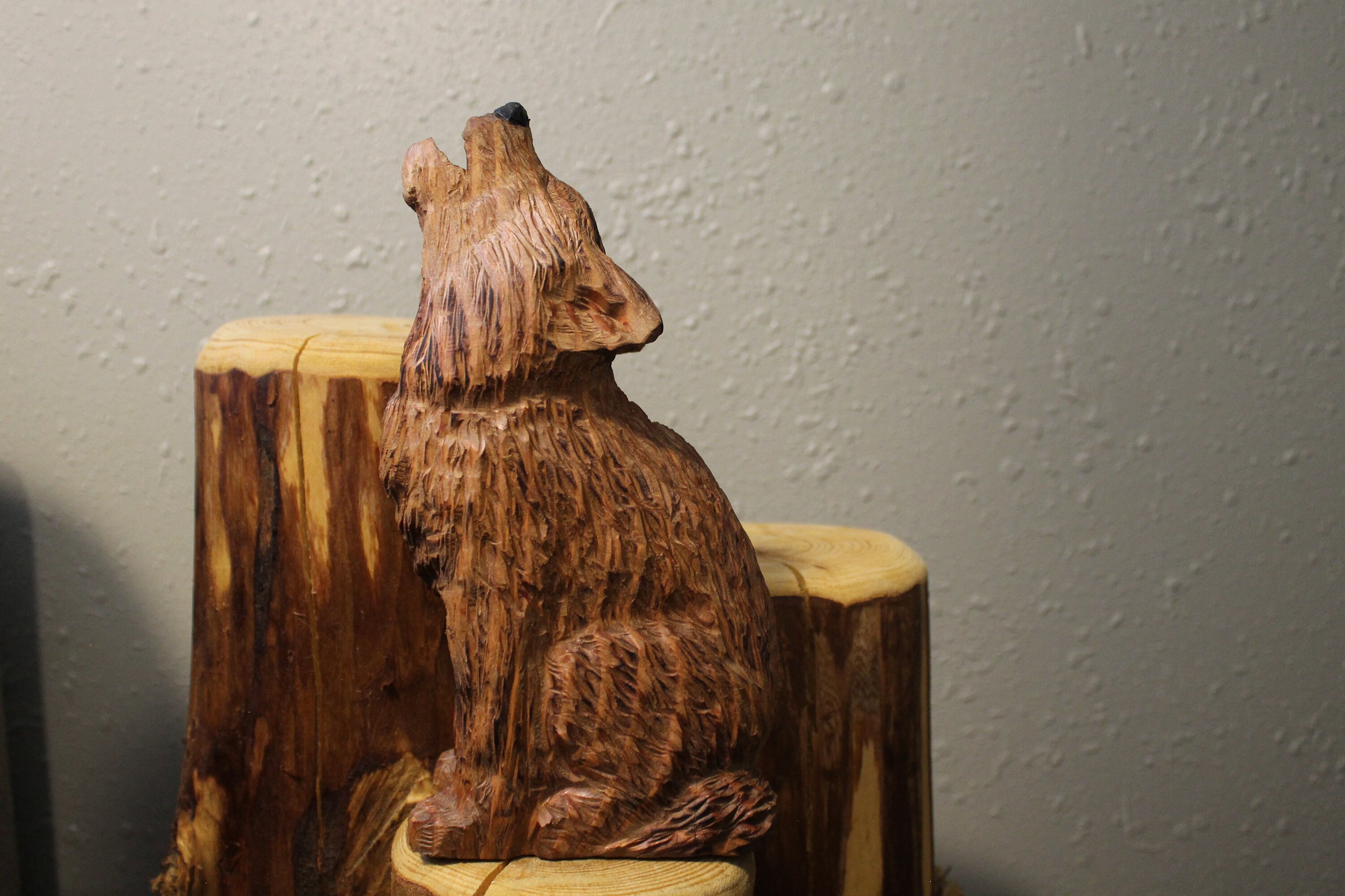 Hand Carved Wooden Howling Wolf Statue - Etsy
