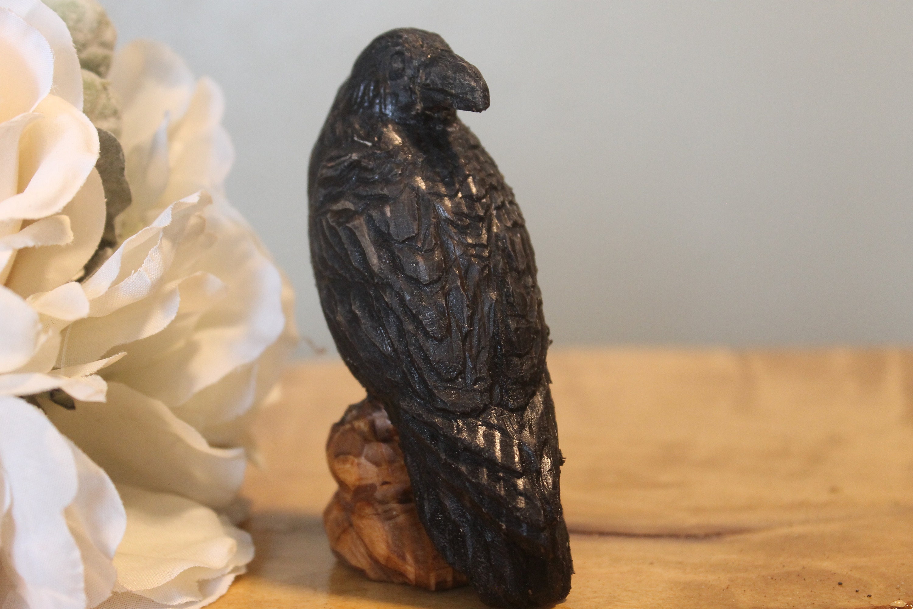 Hand Carved Wooden Raven Figurine - Etsy