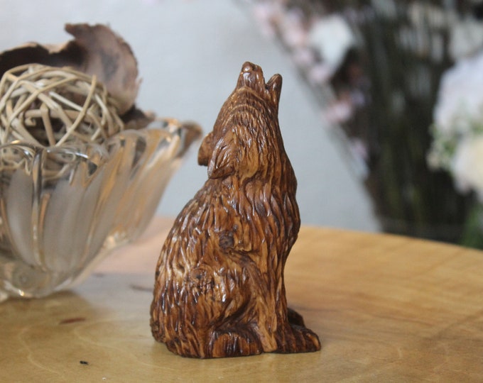 Hand Carved Wooden Howling Wolf Figurine - Etsy