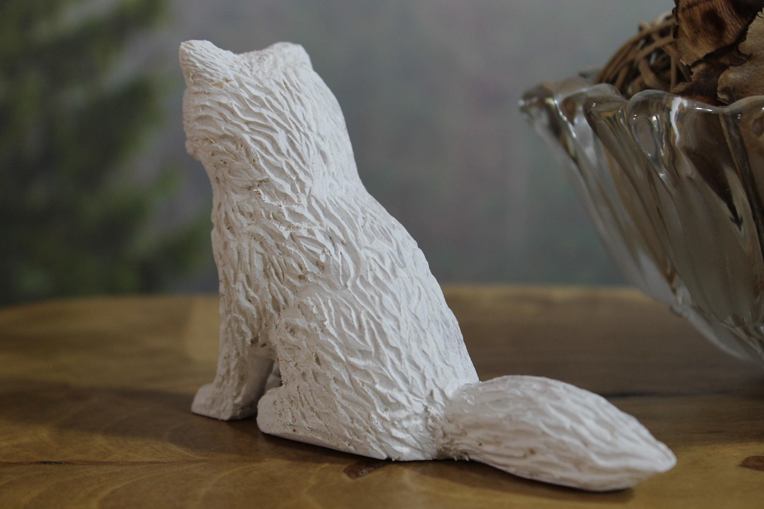 Hand Carved Wooden Arctic Fox Figurine - Etsy