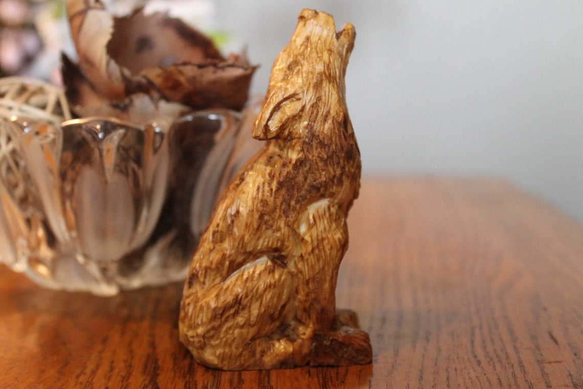 Hand Carved Wooden Howling Wolf Figurine - Etsy