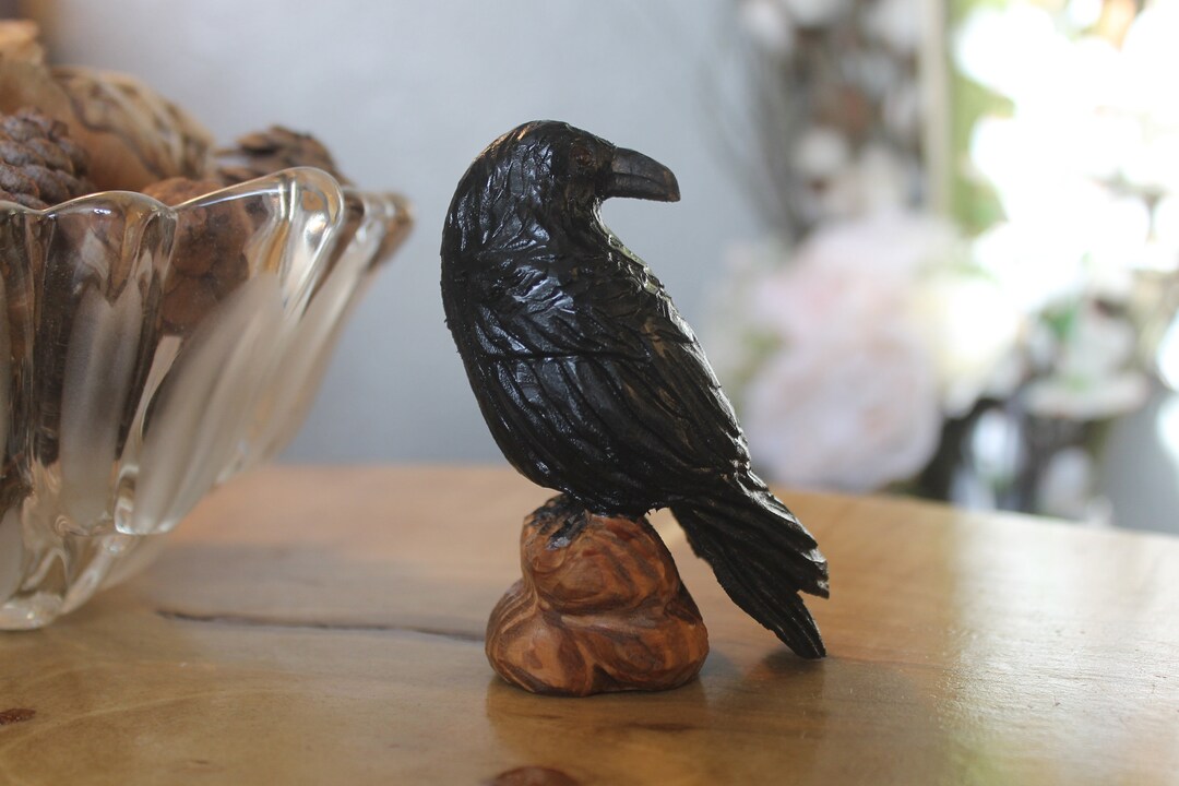 Hand Carved Wooden Raven Figurine - Etsy