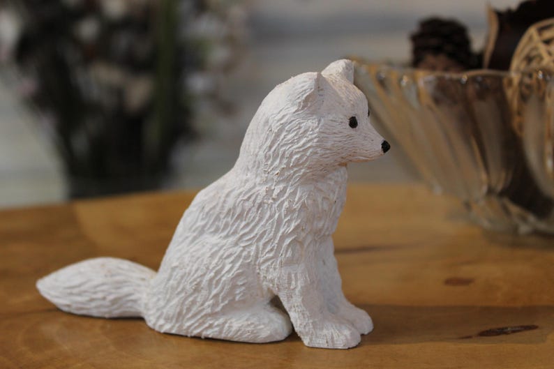 Hand Carved Wooden Arctic Fox Figurine - Etsy