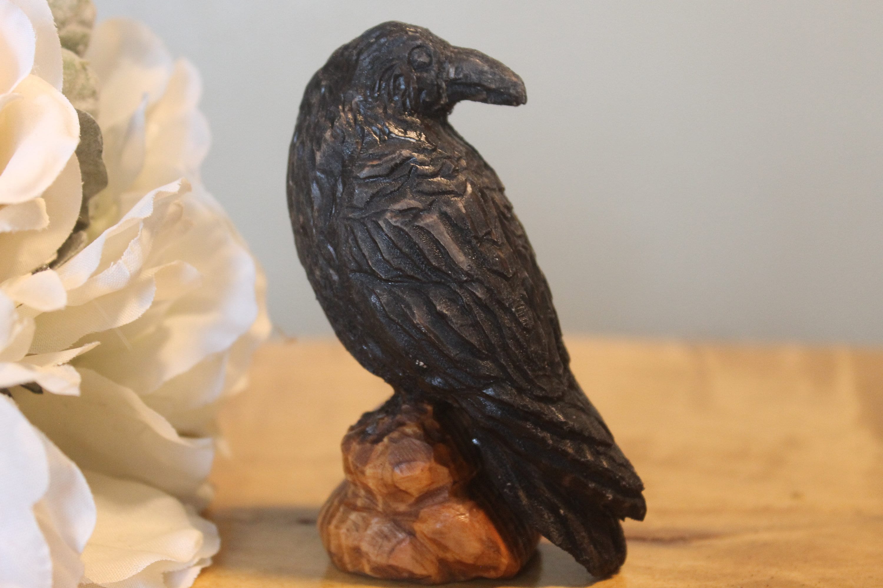 Hand Carved Wooden Raven Figurine - Etsy
