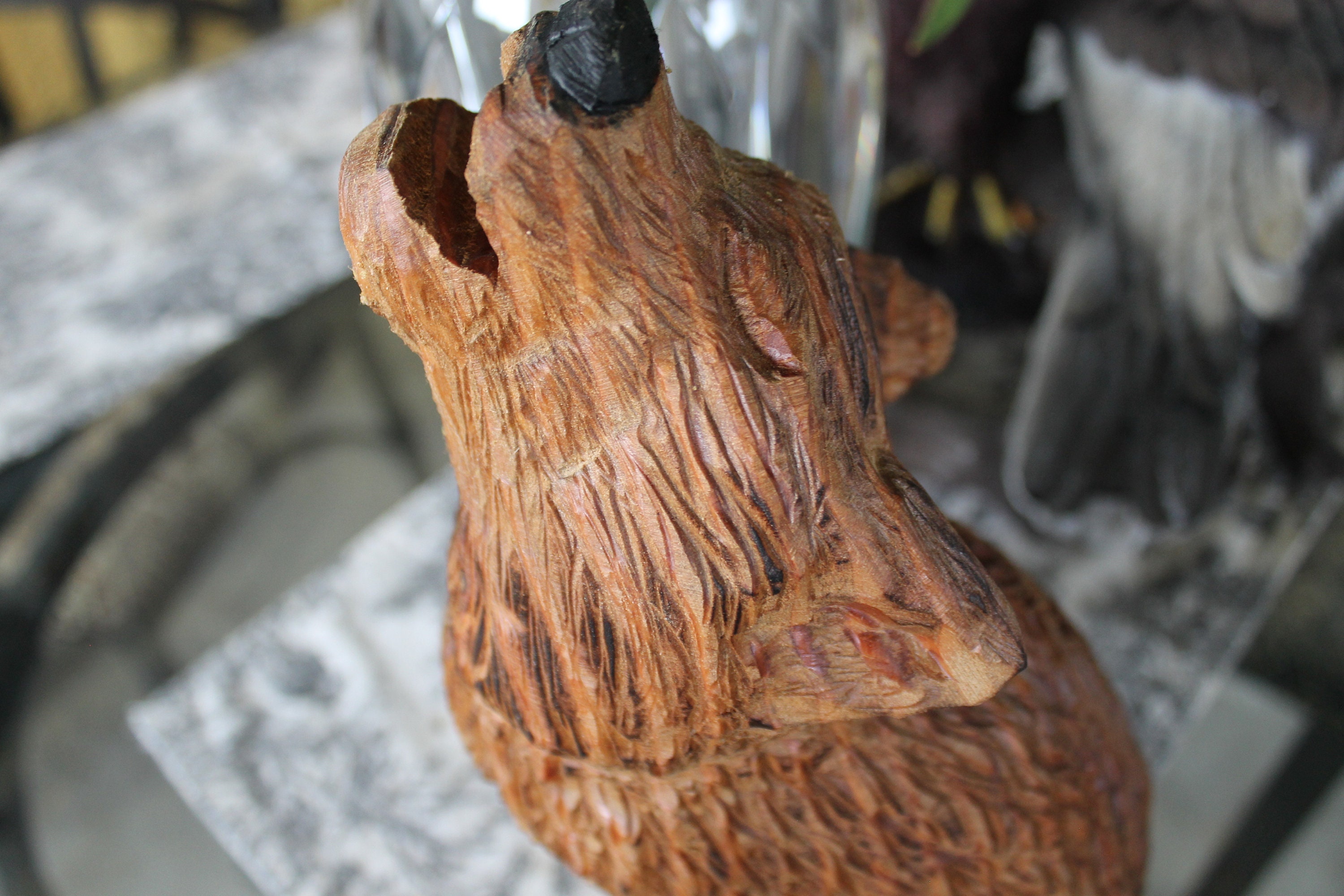 Hand Carved Wooden Howling Wolf Statue - Etsy