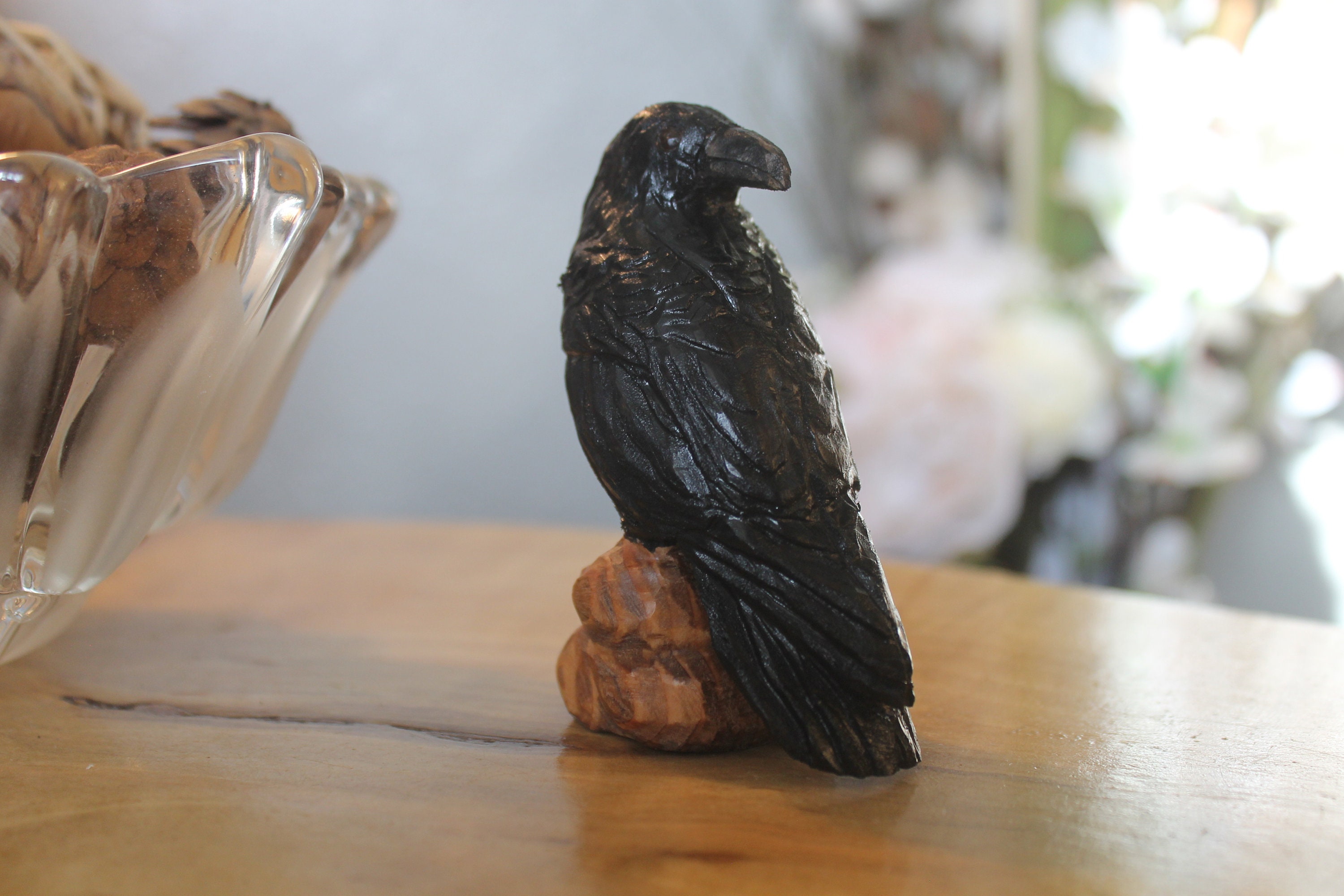 Hand Carved Wooden Raven Figurine - Etsy