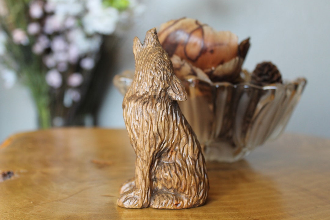 Hand Carved Wooden Howling Wolf Figurine - Etsy