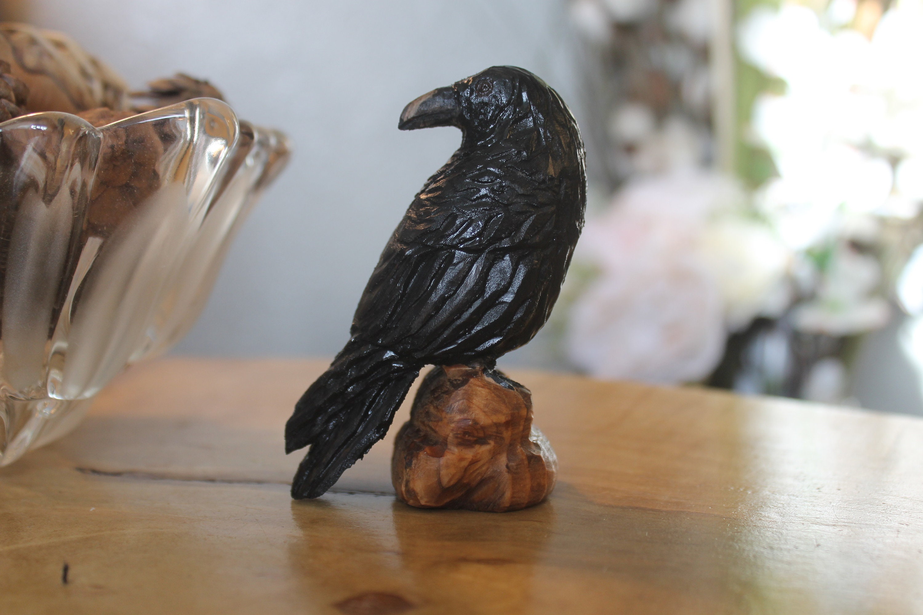 Hand Carved Wooden Raven Figurine - Etsy