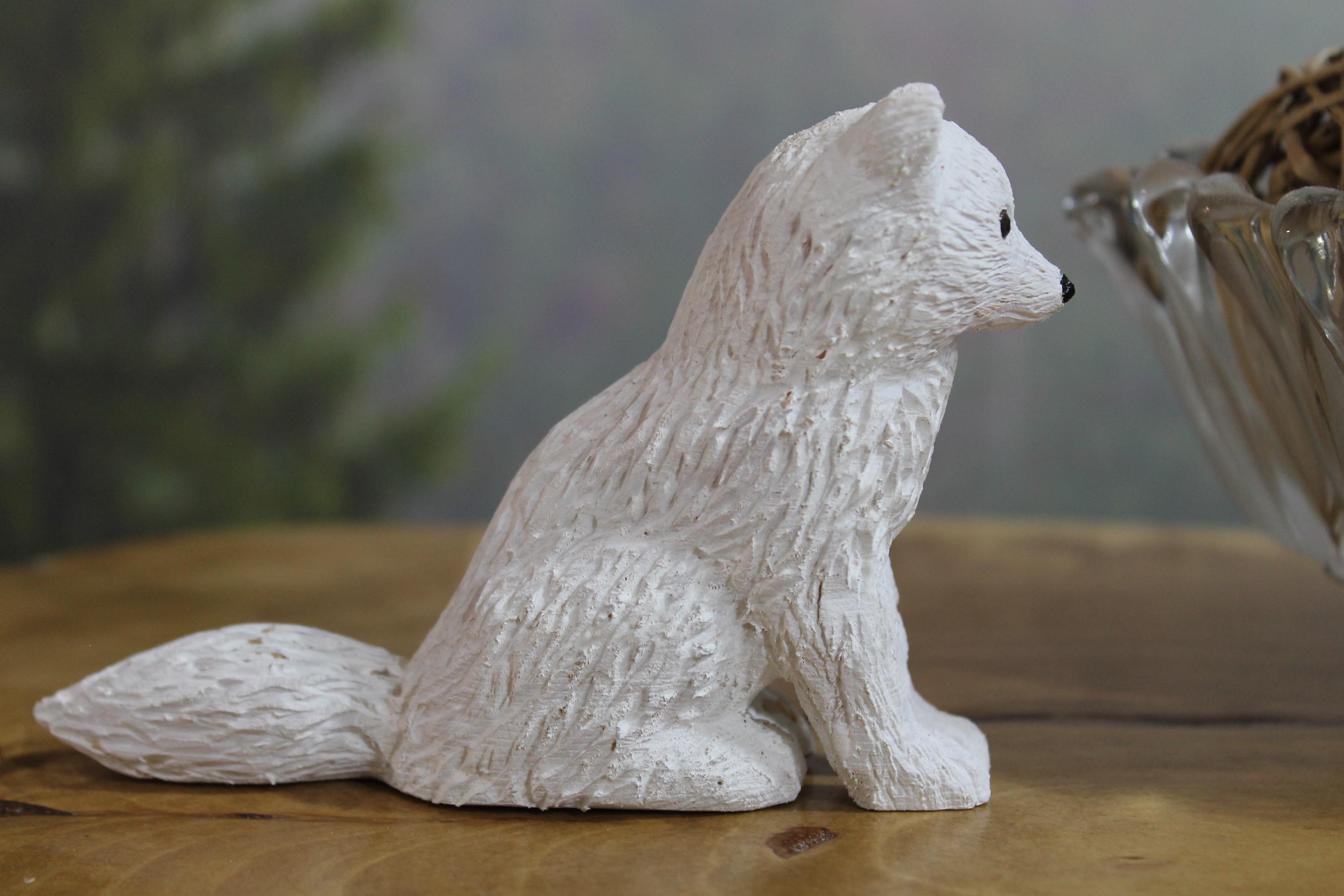 Hand Carved Wooden Arctic Fox Figurine - Etsy