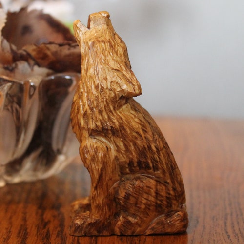 Hand Carved Wooden Howling Wolf Figurine - Etsy