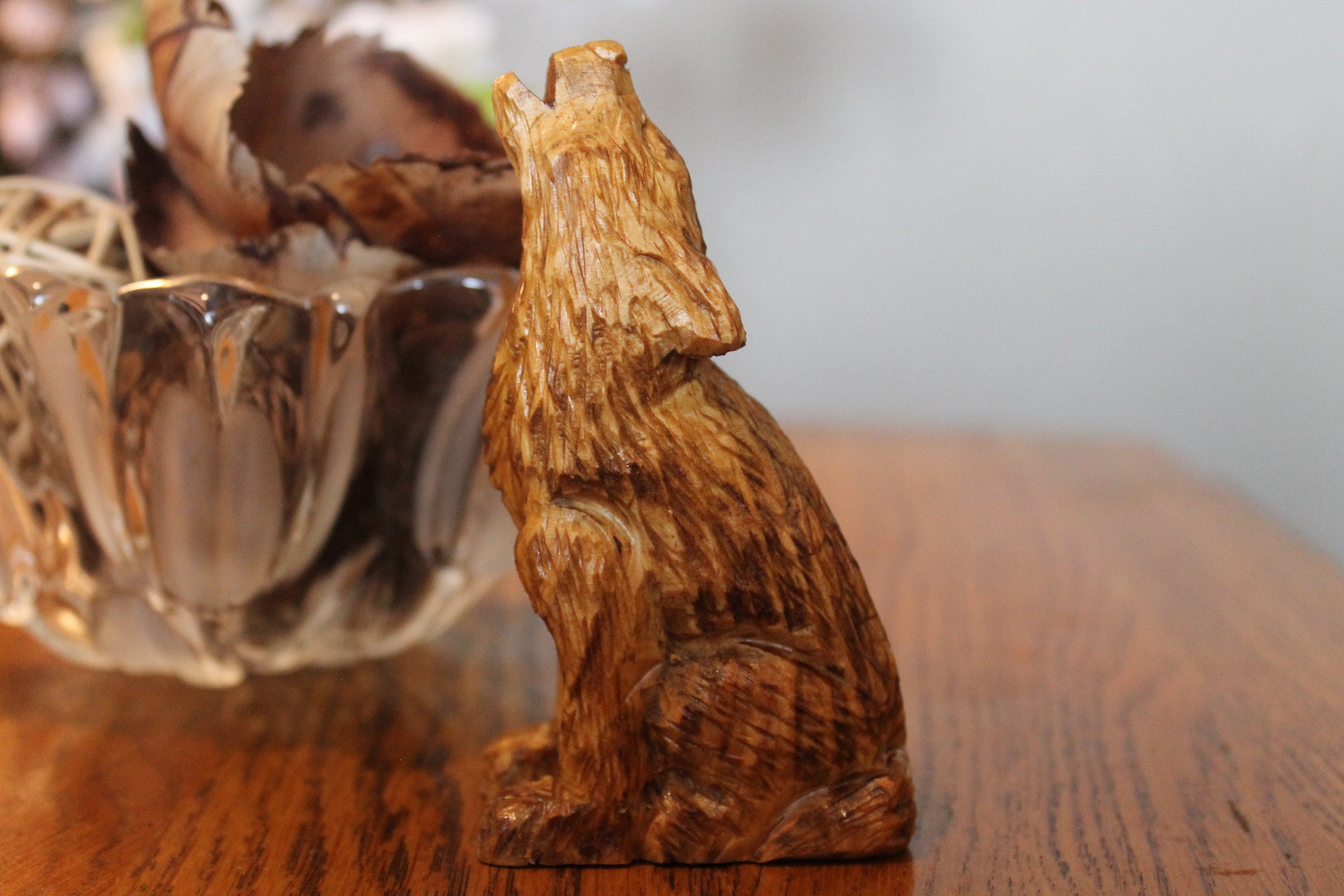 Hand Carved Wooden Howling Wolf Figurine - Etsy
