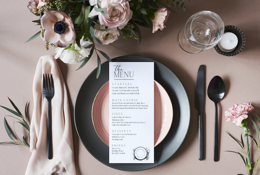 Editable Wedding Menu, Custom Menu for Weddings, Minimal Wedding Menu ...