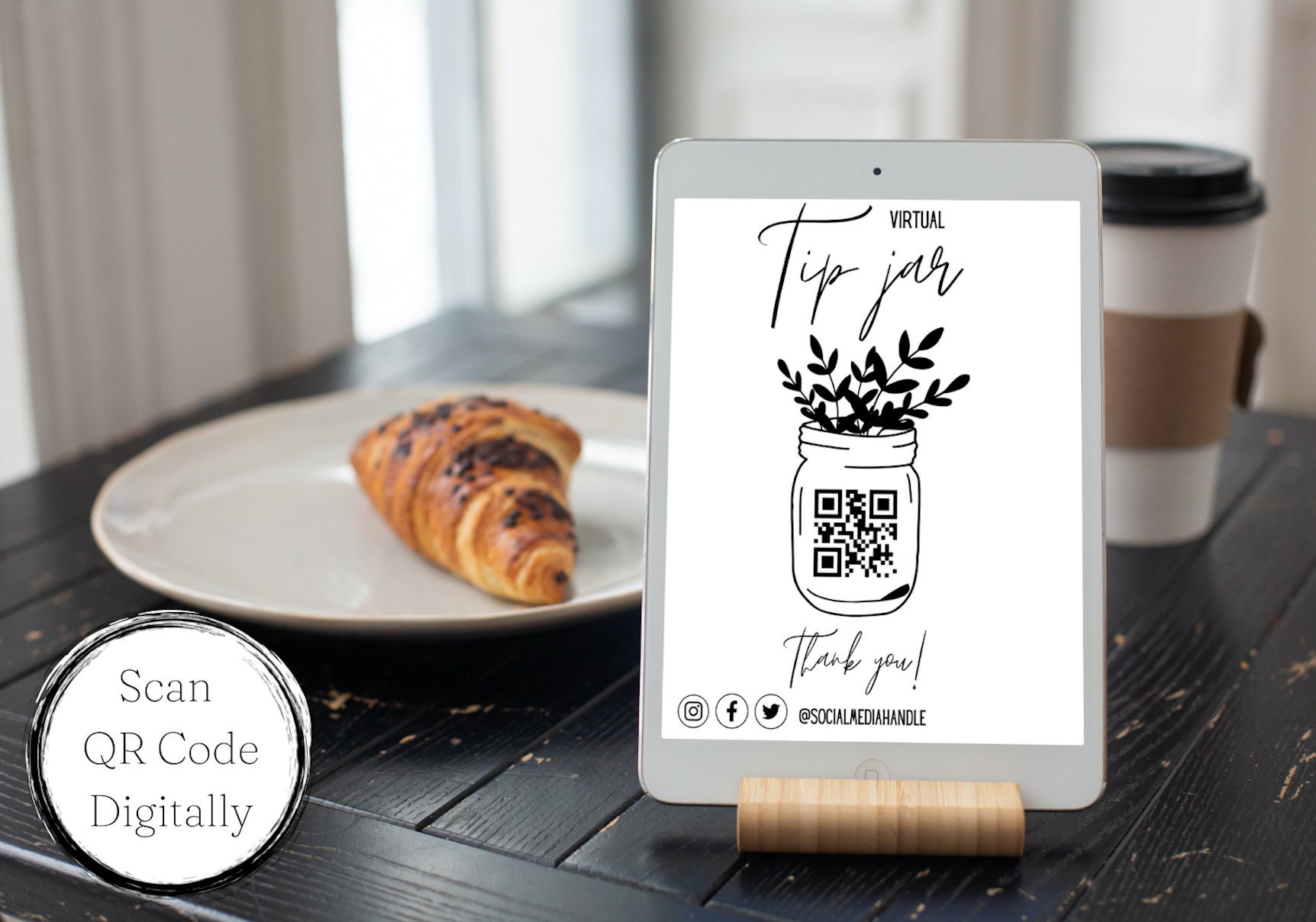 Virtual Tip Jar QR Code Mason Jar Tips Scan Here Small Business ...