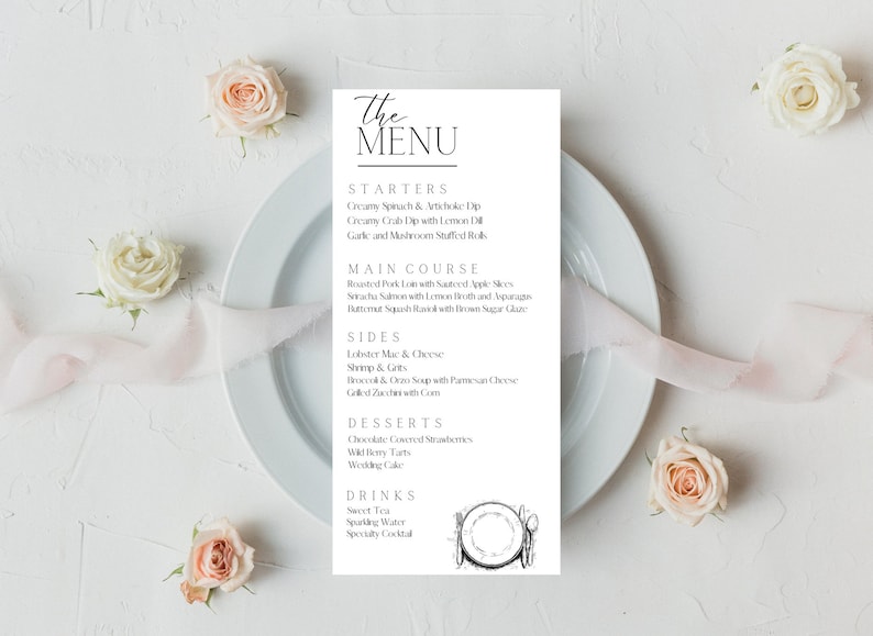 Editable Wedding Menu, Custom Menu for Weddings, Minimal Wedding Menu ...