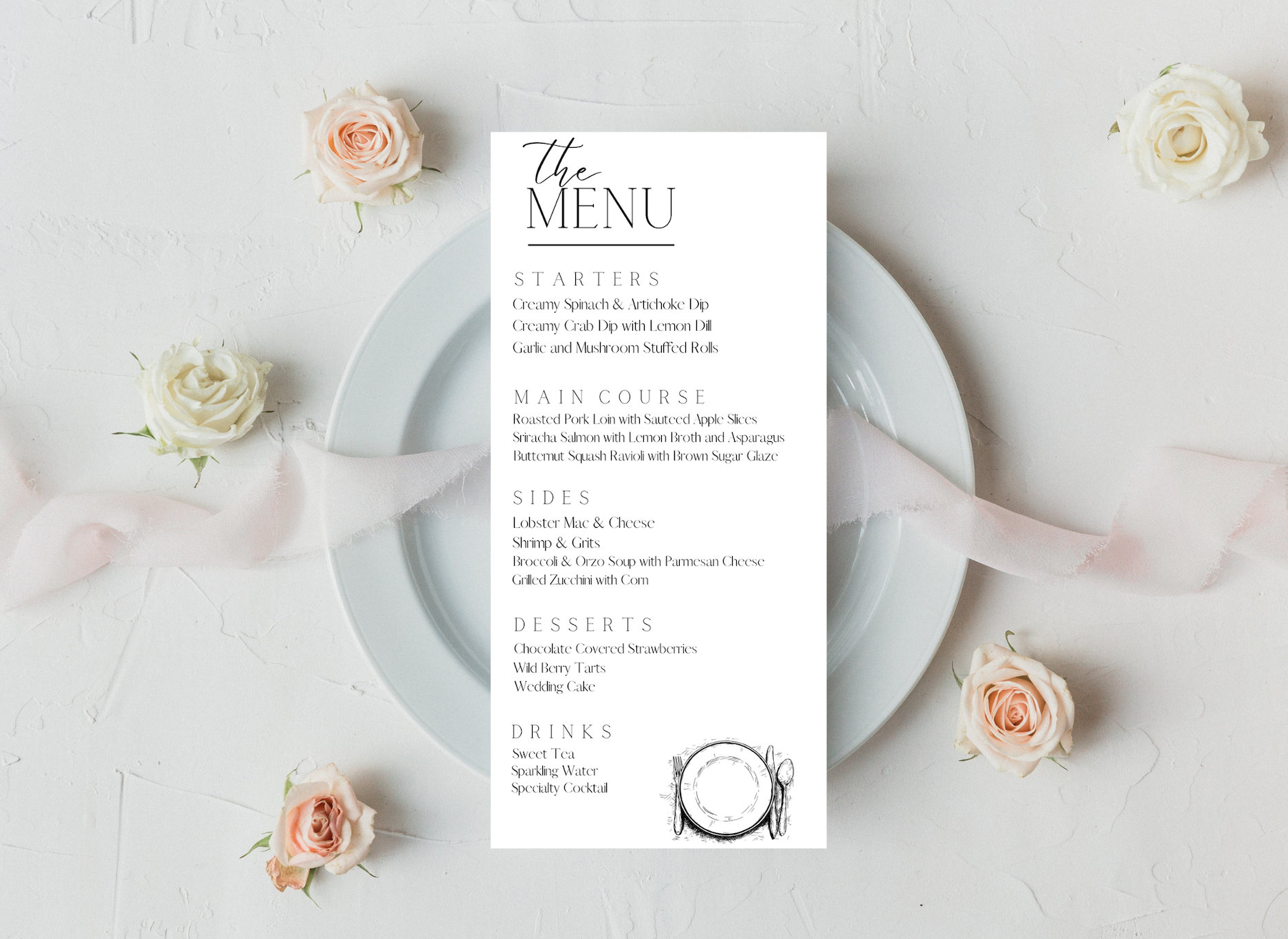Editable Wedding Menu, Custom Menu for Weddings, Minimal Wedding Menu ...