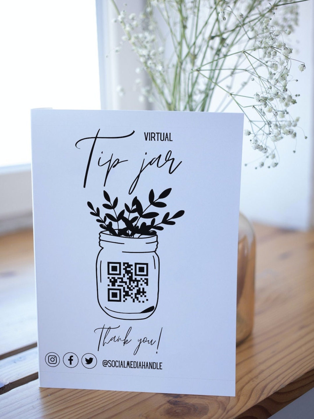 Virtual Tip Jar QR Code Mason Jar Tips Scan Here Small Business ...