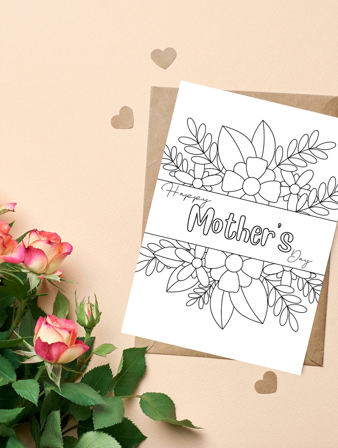 Printable Coloring Mothers Day Card Digital Download Coloring Page Card ...