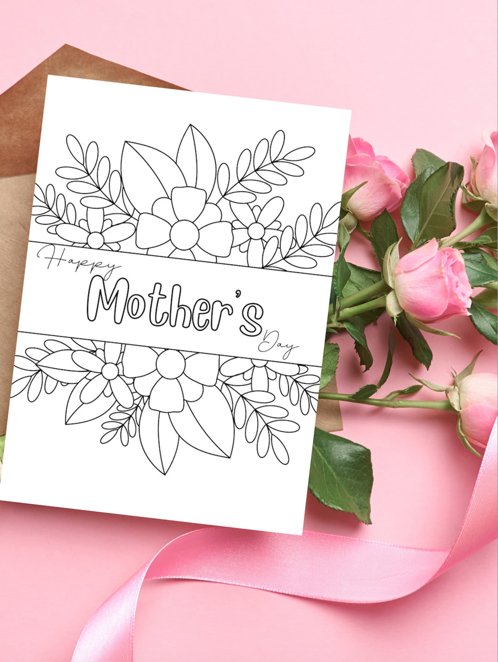 Printable Coloring Mothers Day Card Digital Download Coloring Page Card ...
